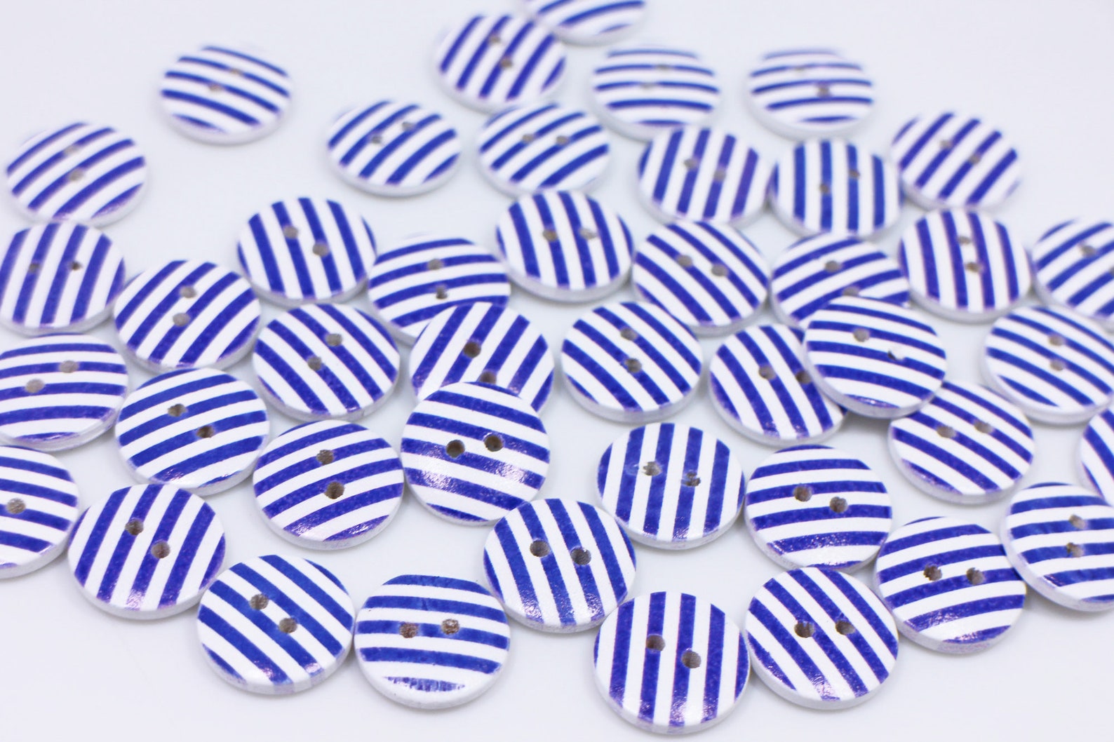 Blue Striped Wooden Button Blue and White Stripe Buttons - Etsy