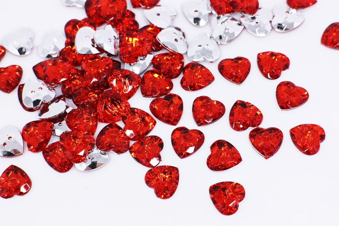 Red Heart Acrylic Buttons, Shiny Elegant, Bright Red Color, Heart ...