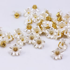 White Flower Shank Buttons, Floral Shaped Buttons, White and Gold Shank Buttons, Elegant Blouse ...