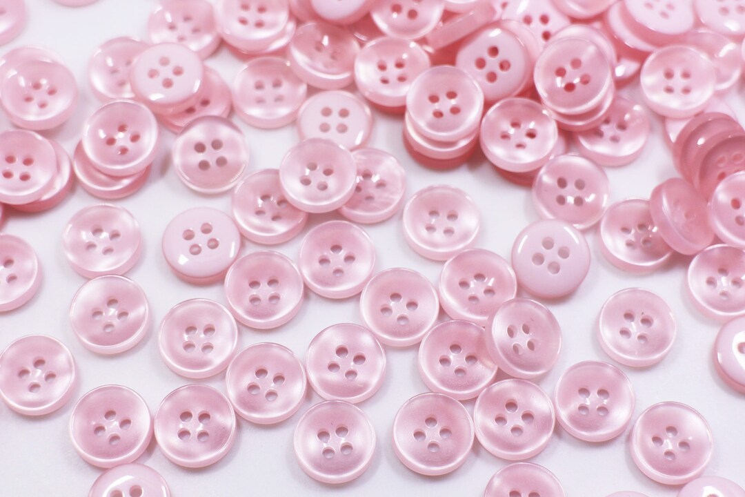 Pastel Pink Button, Four Holes, Round Shaped, Bowl Shape, Raised Edge ...