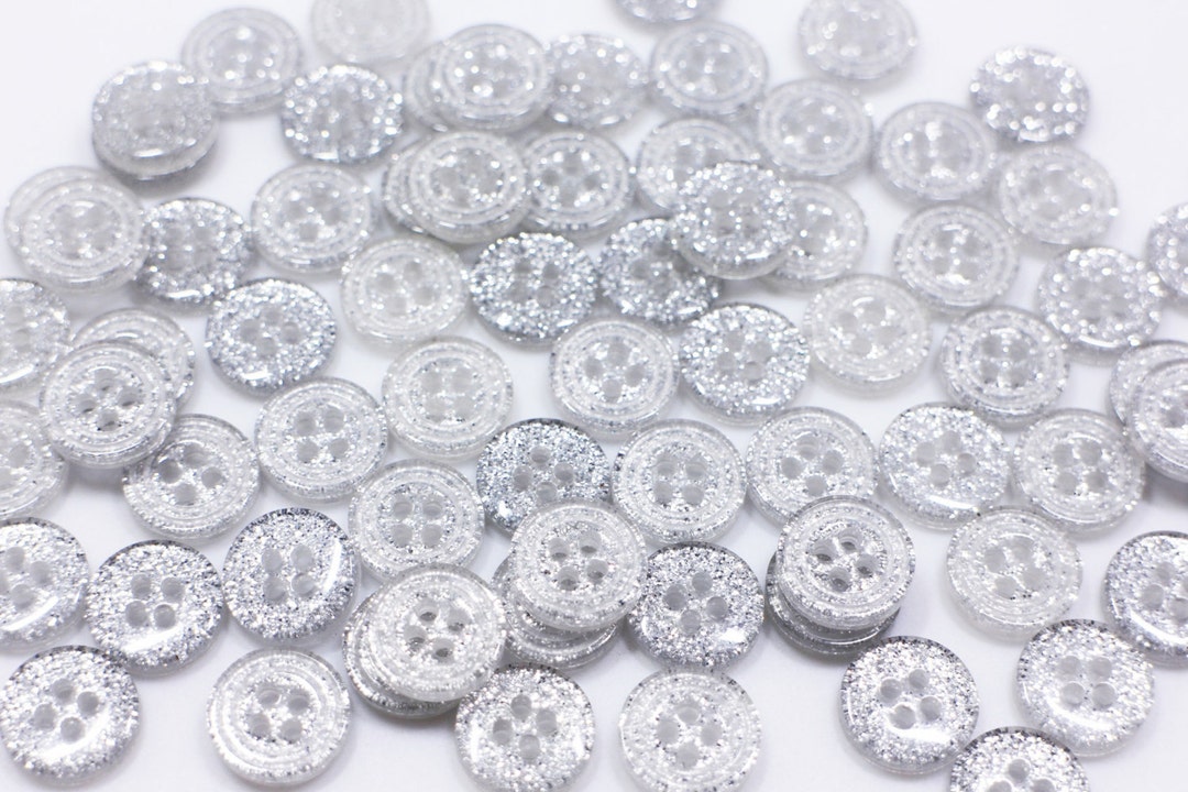 White Shimmer Glitter Button, Raised Top, Four Holes, for Sewing ...