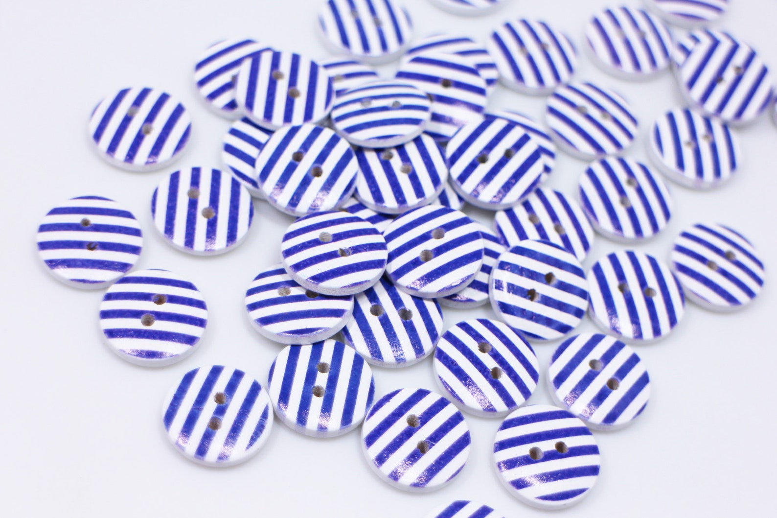 Blue Striped Wooden Button Blue and White Stripe Buttons | Etsy