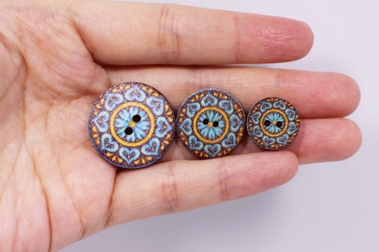Bohemian Wooden Button Yellow Blue Green Peranakan Pattern - Etsy