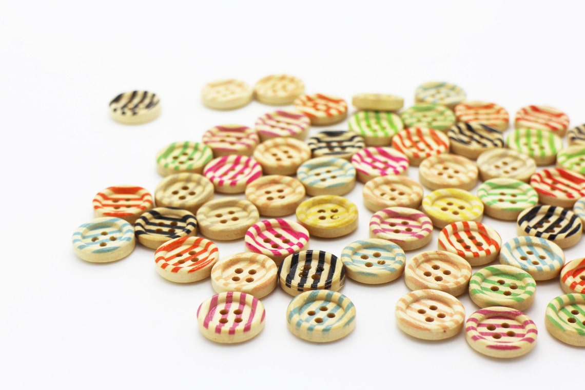 Striped Wooden Button Children Button Baby Button Rainbow - Etsy