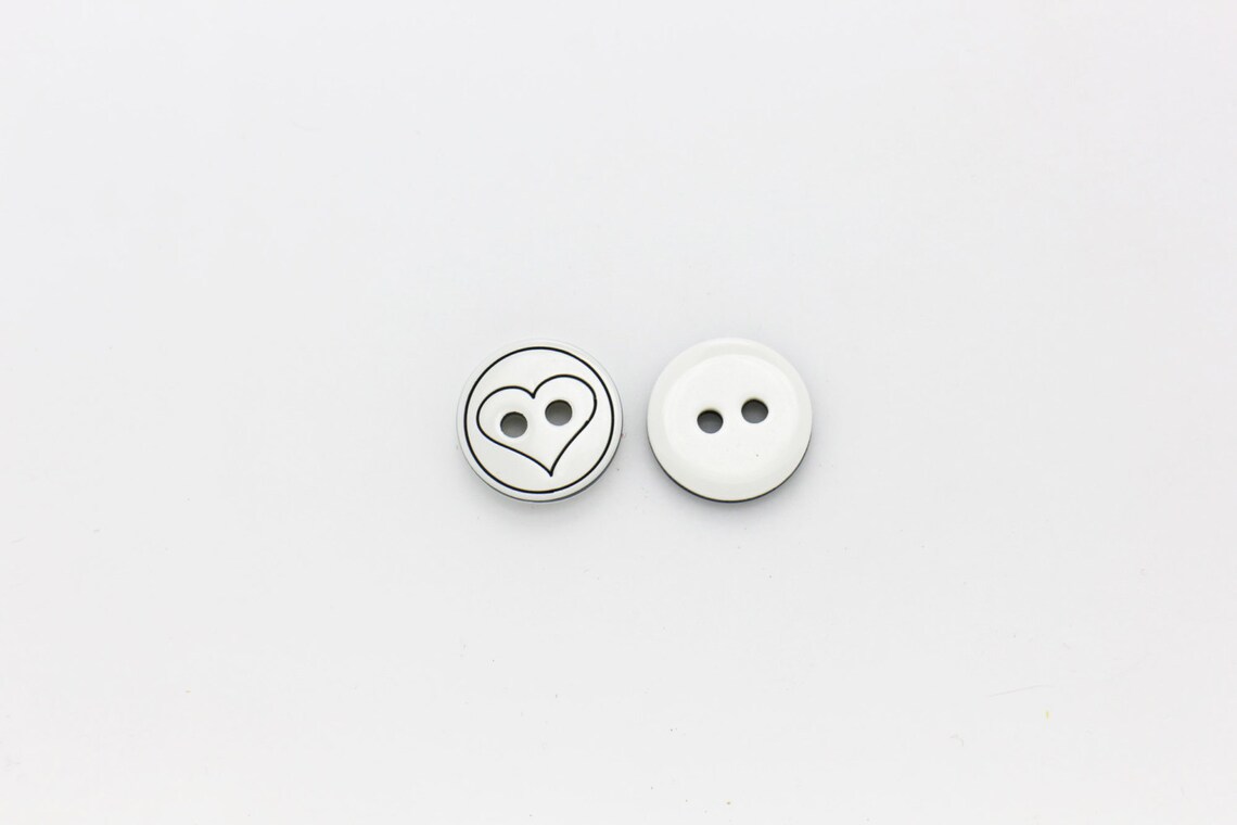 Black Heart Buttons Made of Resin Two Holes Black and White - Etsy