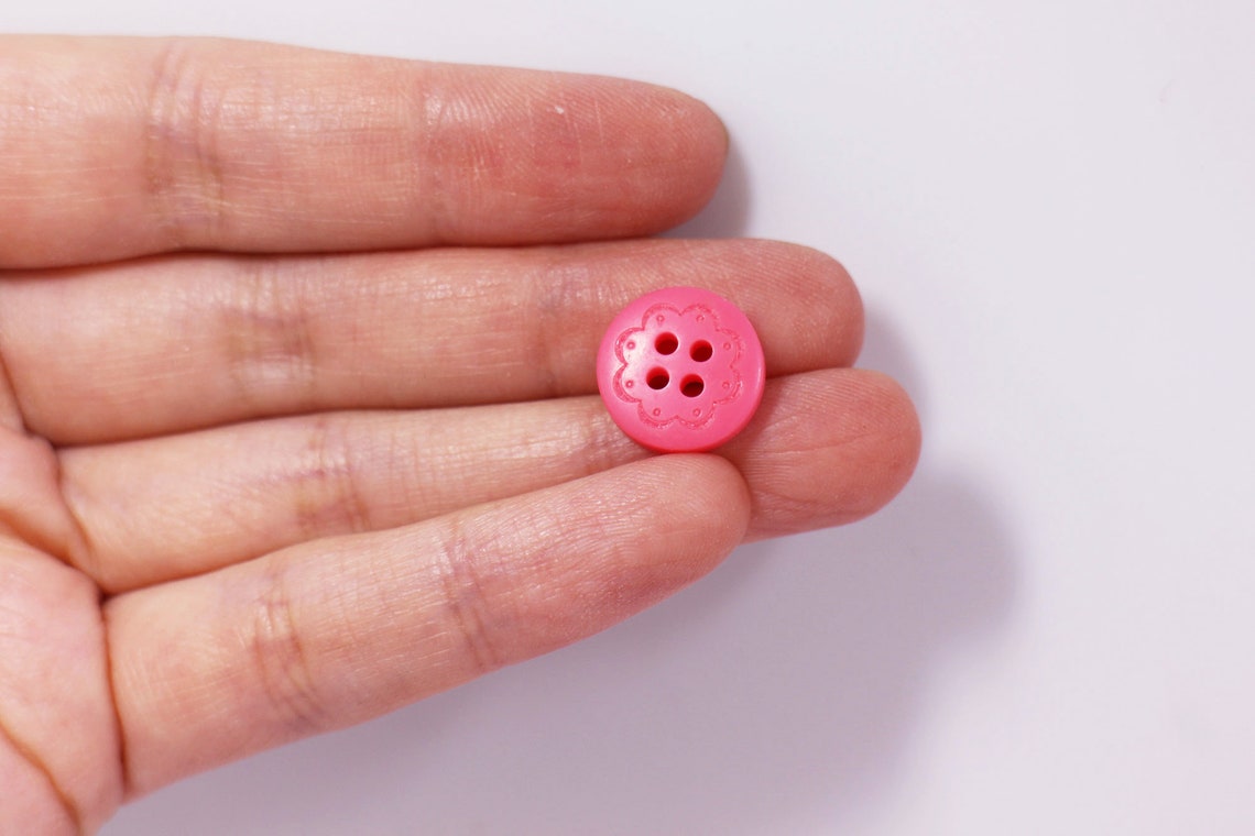 Pink Floral Button Hot Pink Flower Button Small Four Holes | Etsy