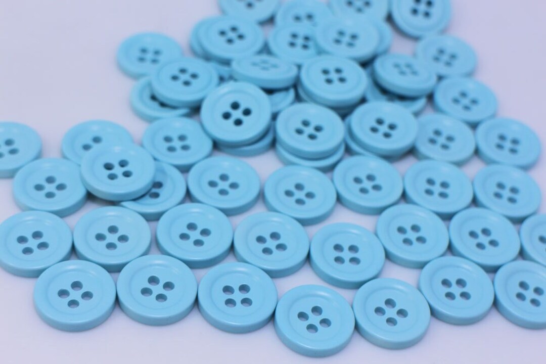 Blue Double Sided Button, Four Holes, Raised Edge, Two Sides, Round ...