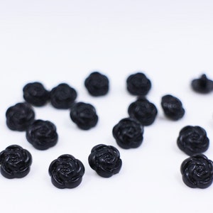 Black Rose Shank Buttons, Flower Floral Shape, Made of ABS Plastic, for ...