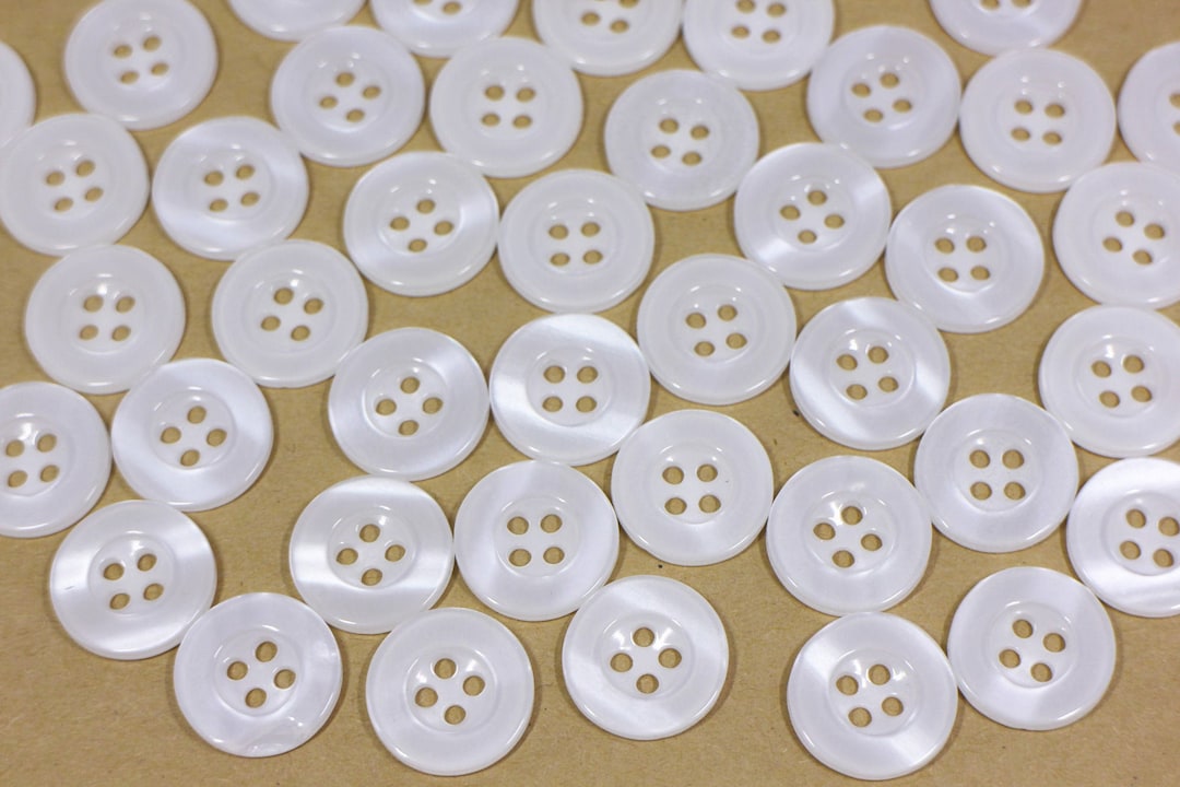 Shiny White Buttons, Wide Edge, Four Holes, for Sewing Jacket Blazer ...
