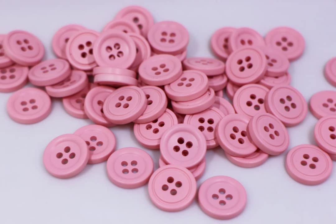 Pink Double Sided Button, Four Holes, Raised Edge, Two Sides, Round ...