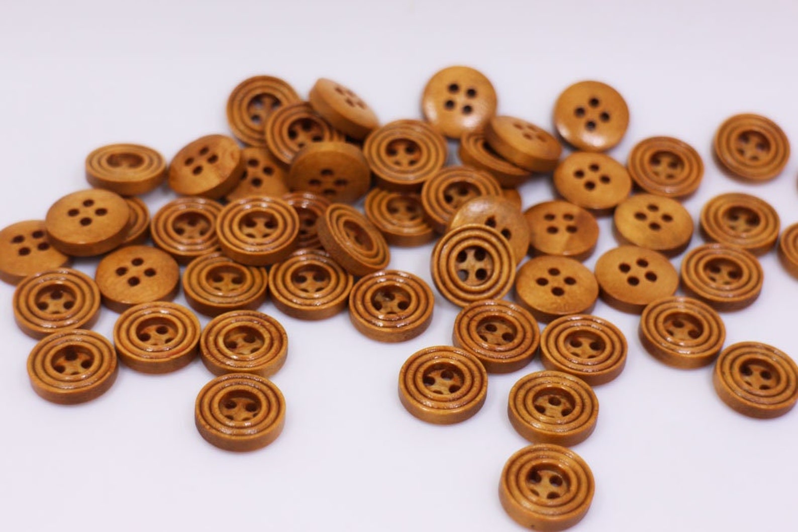 Light Brown Wooden Button Four Holes Circle Pattern Edge - Etsy