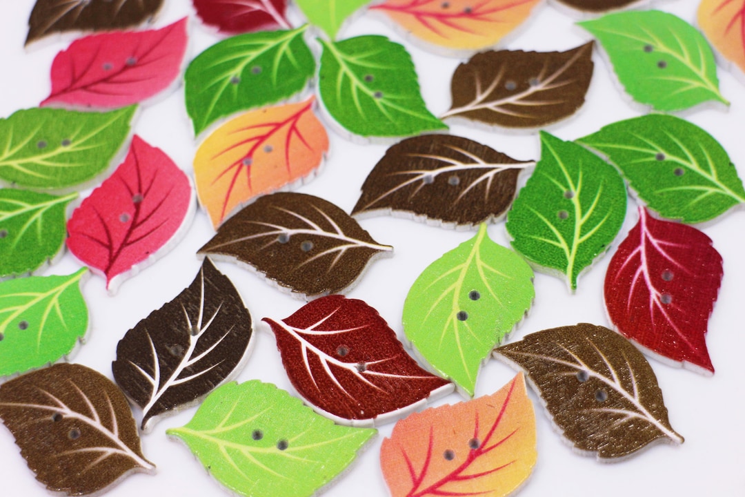 Leaf Wooden Buttons, Leaves Special Shape, Mixed Colors, Two Holes ...