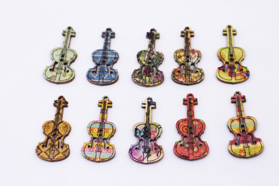 Violin Wooden Buttons Mixed Patterns Buttons Colorful Wood - Etsy