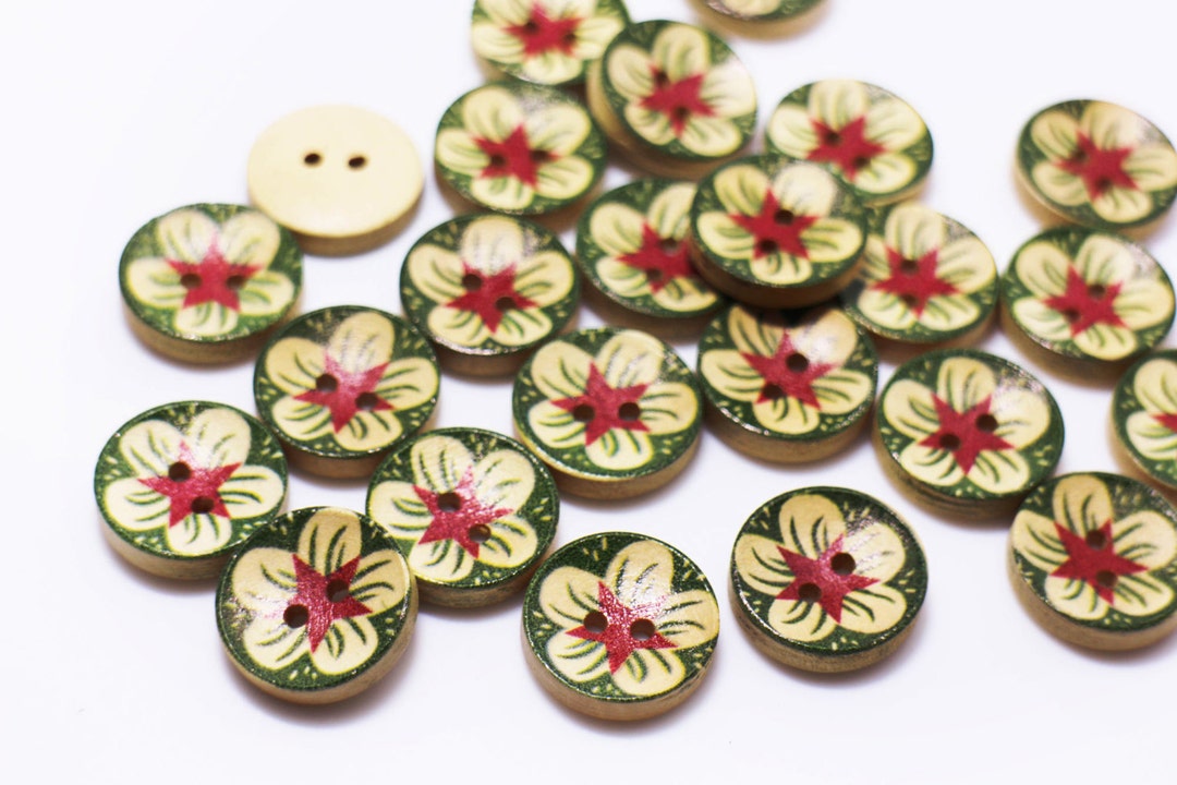 Green Flower Button, Floral Print, Bowl Shape, Summer Flowers, for ...