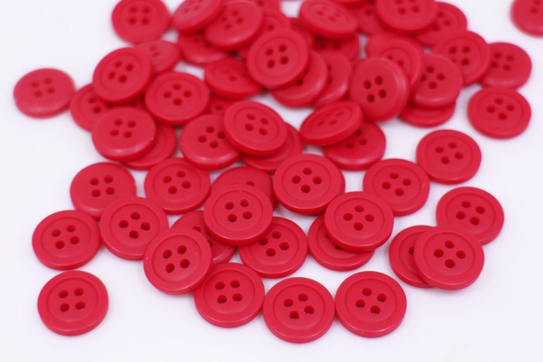 Matte Red Button, Four Holes, Red Color, No Shine, Raised Edge, Solid ...