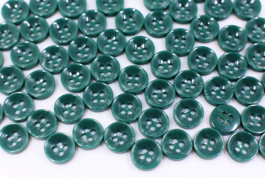Dark Green Buttons, Shell Looking Button, Small Four Holes Resin ...