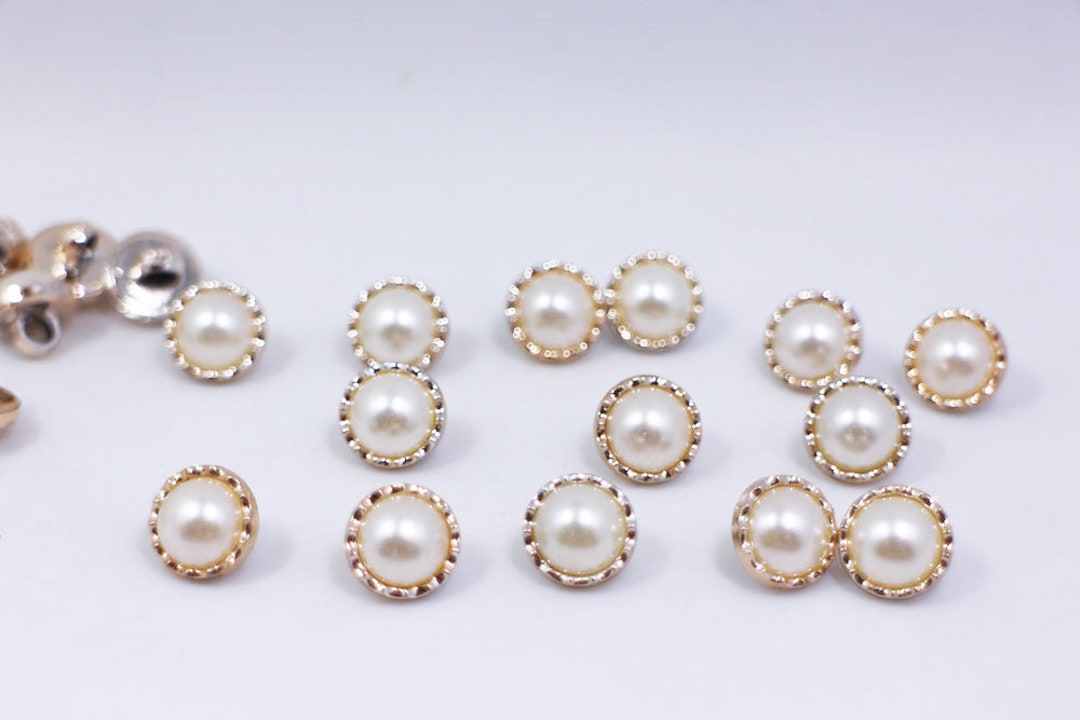 Pearl Shank Buttons, Made of ABS Plastic, Gold Color Edge, for Sewing ...