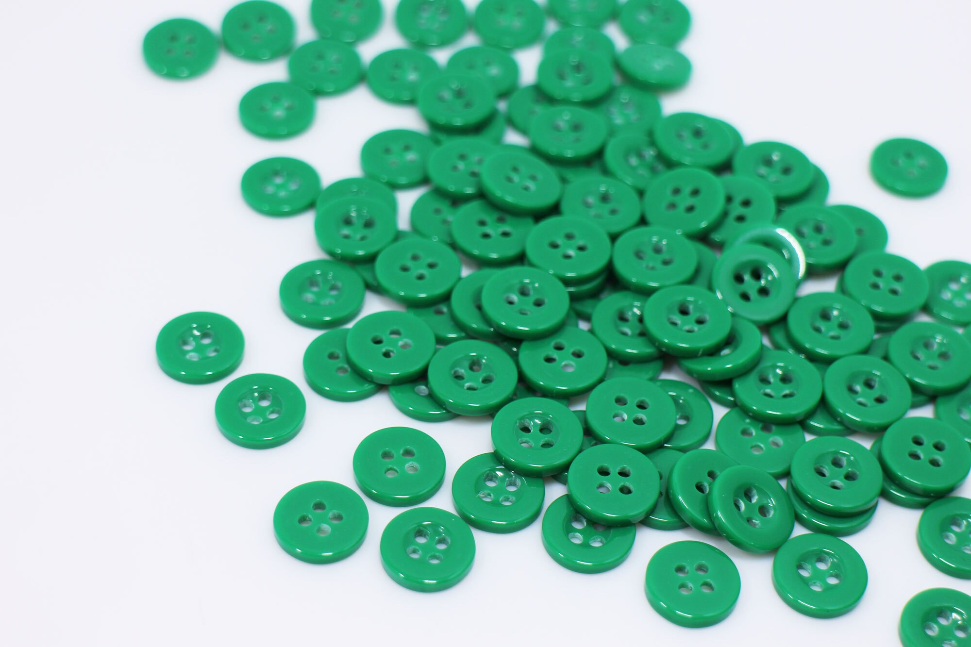 50 Dark Green Buttons, Resin Material, Four Holes, Raised Edge, Round ...