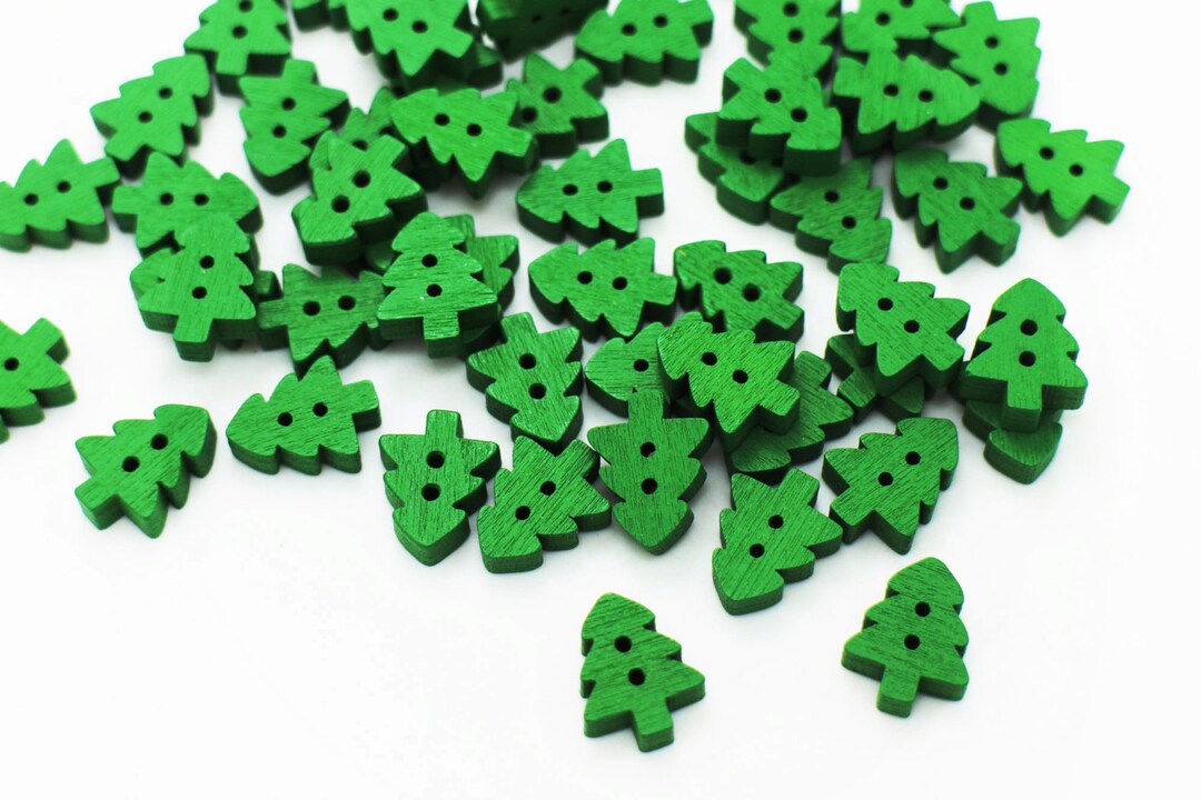 Tree Wood Buttons, Green Christmas Tree Button, Xmas Button, Children ...