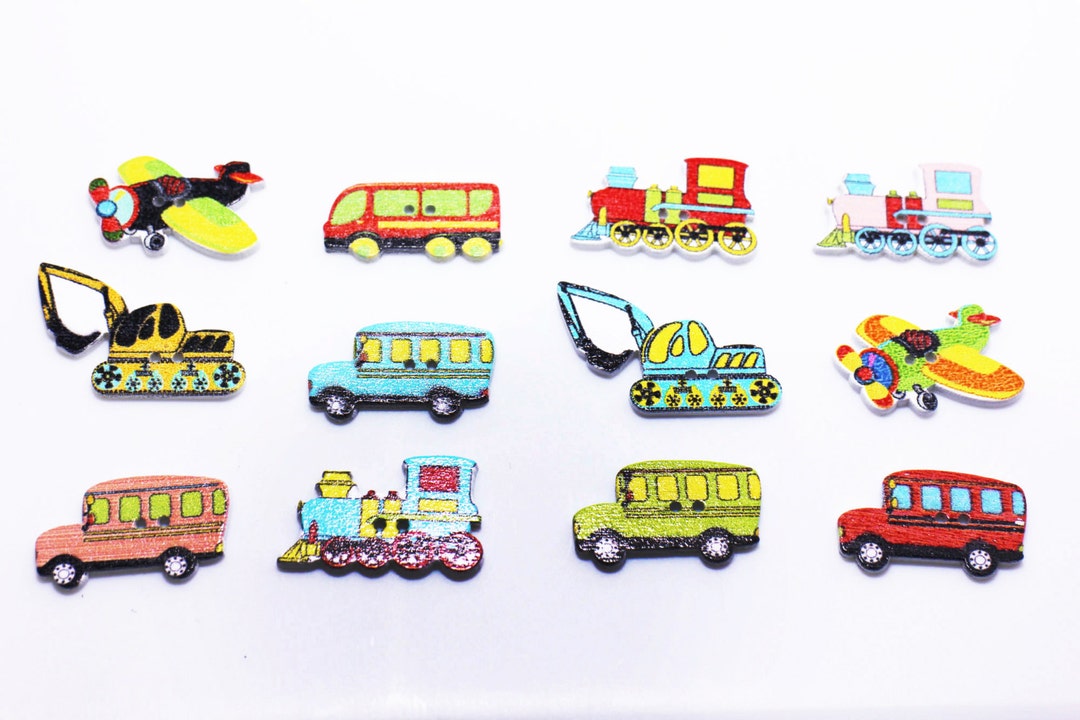 Transportation Wooden Button, Bus, Truck, Helicopter, Train, Children ...