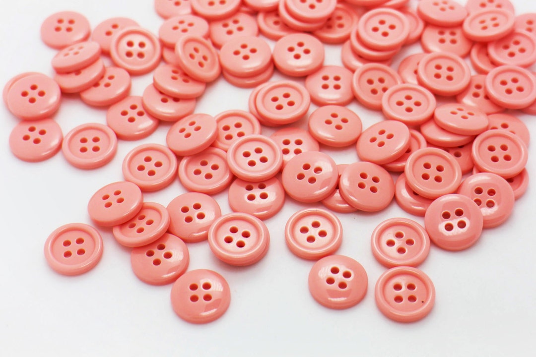 Pink Buttons, Raised Edge, Glossy Finish, Solid Color, Four Holes,12mm ...