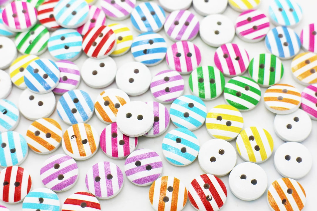 Striped Wooden Button, Stripe Pattern, Small Size, Colorful Assorted ...