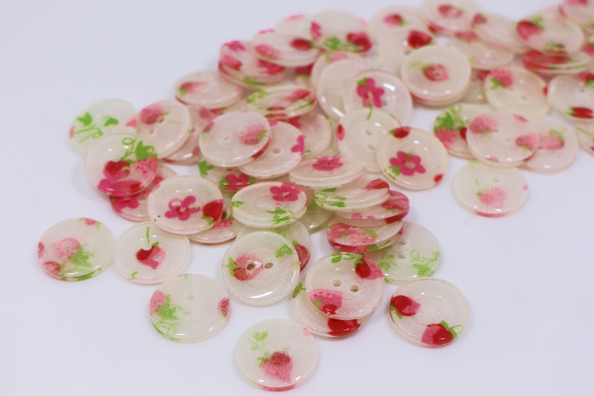 Strawberry and Flower Buttons Cream White Floral Button | Etsy