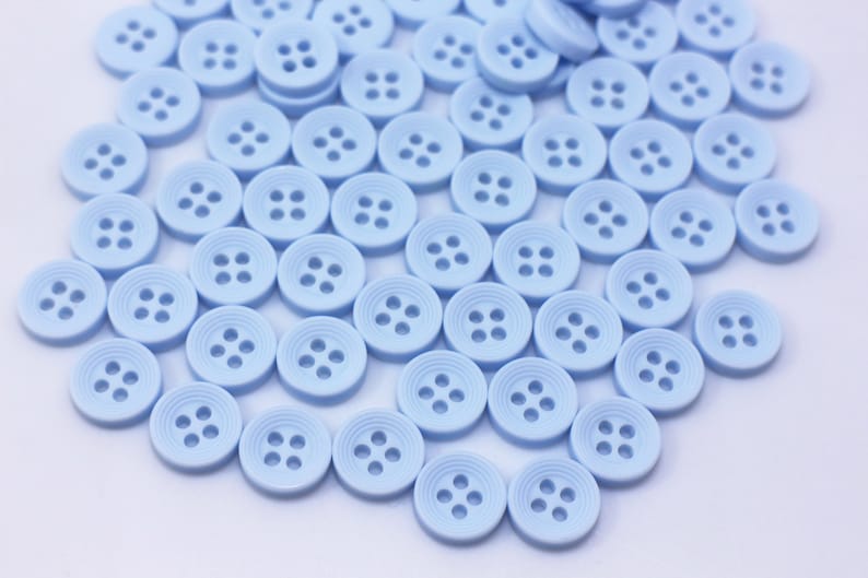 Matte Light Blue Buttons, Pastel Blue Solid Color, Four Holes, Made of ...