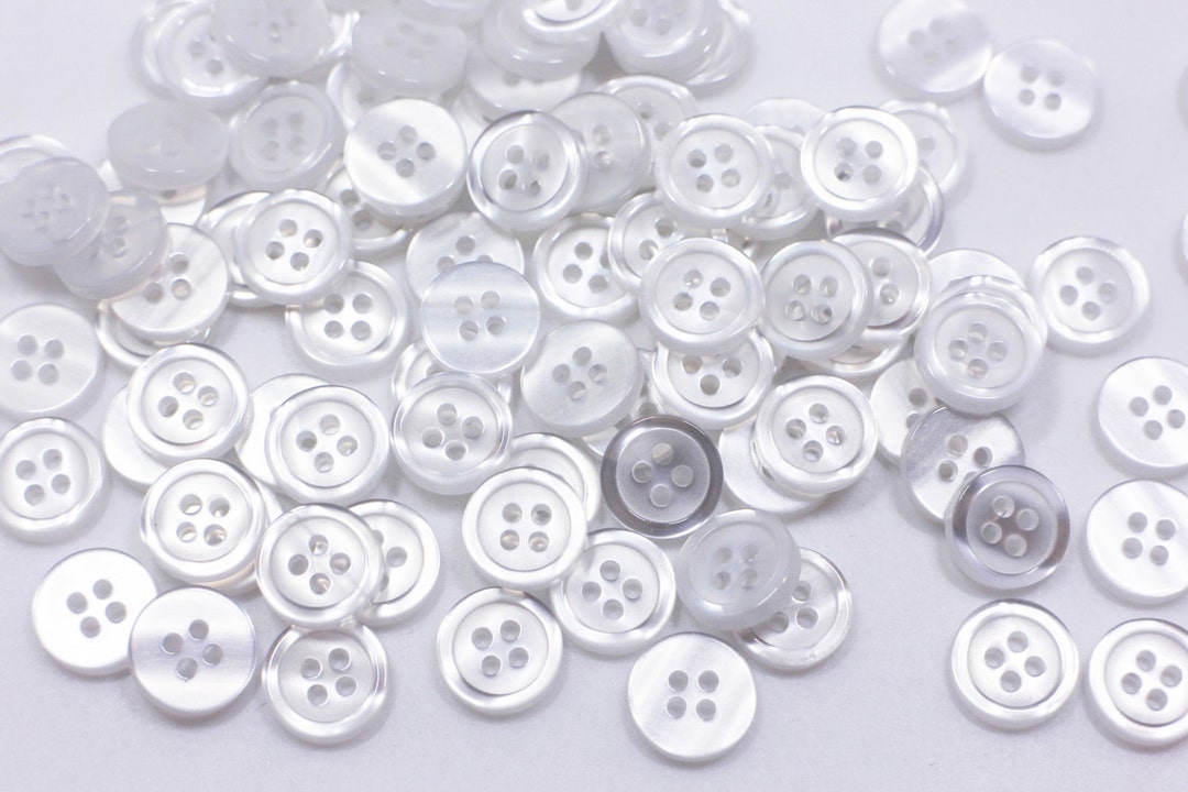 White Shiny Button, Shiny Finish, Raised Edge, Four Holes, for Sewing ...