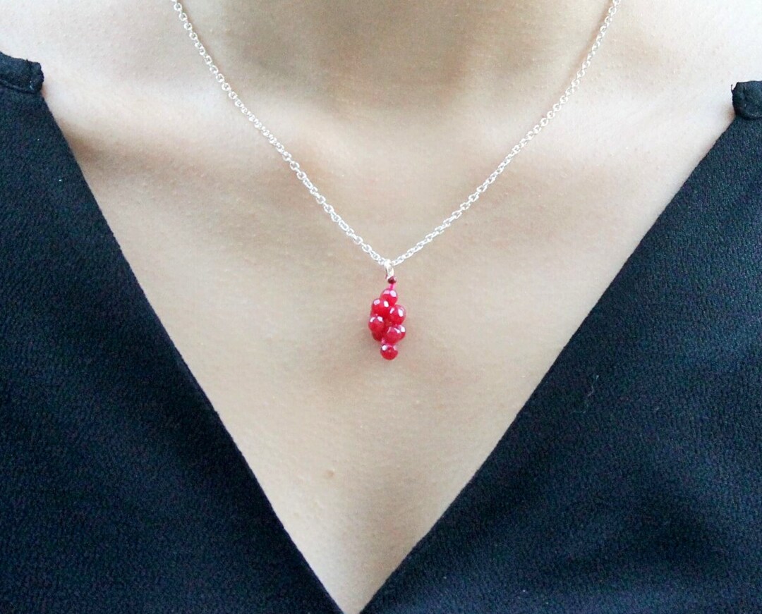 Real Ruby Cluster Pendant Silver Chain Necklace, July Birthstone ...