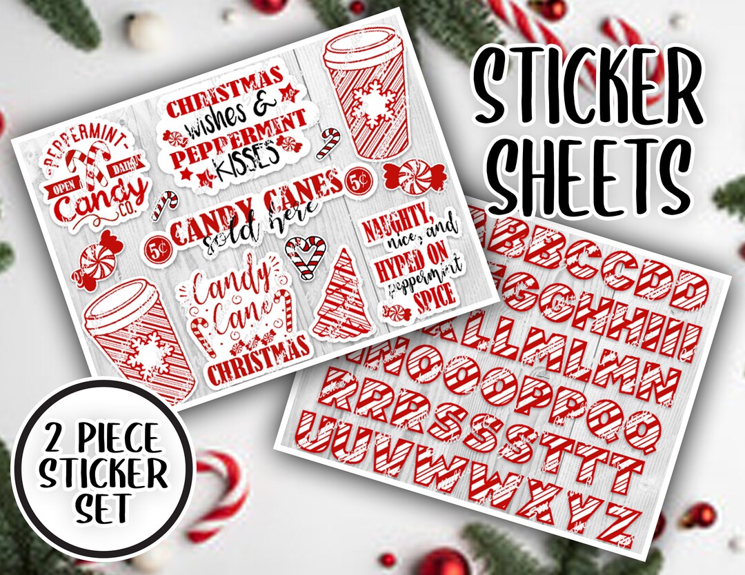 Peppermint Candy Cane Sticker Sheet With Coordinating Letters Great for ...