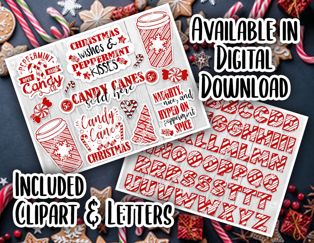 Peppermint Candy Cane Christmas Clipart & Coordinating Letters - Etsy