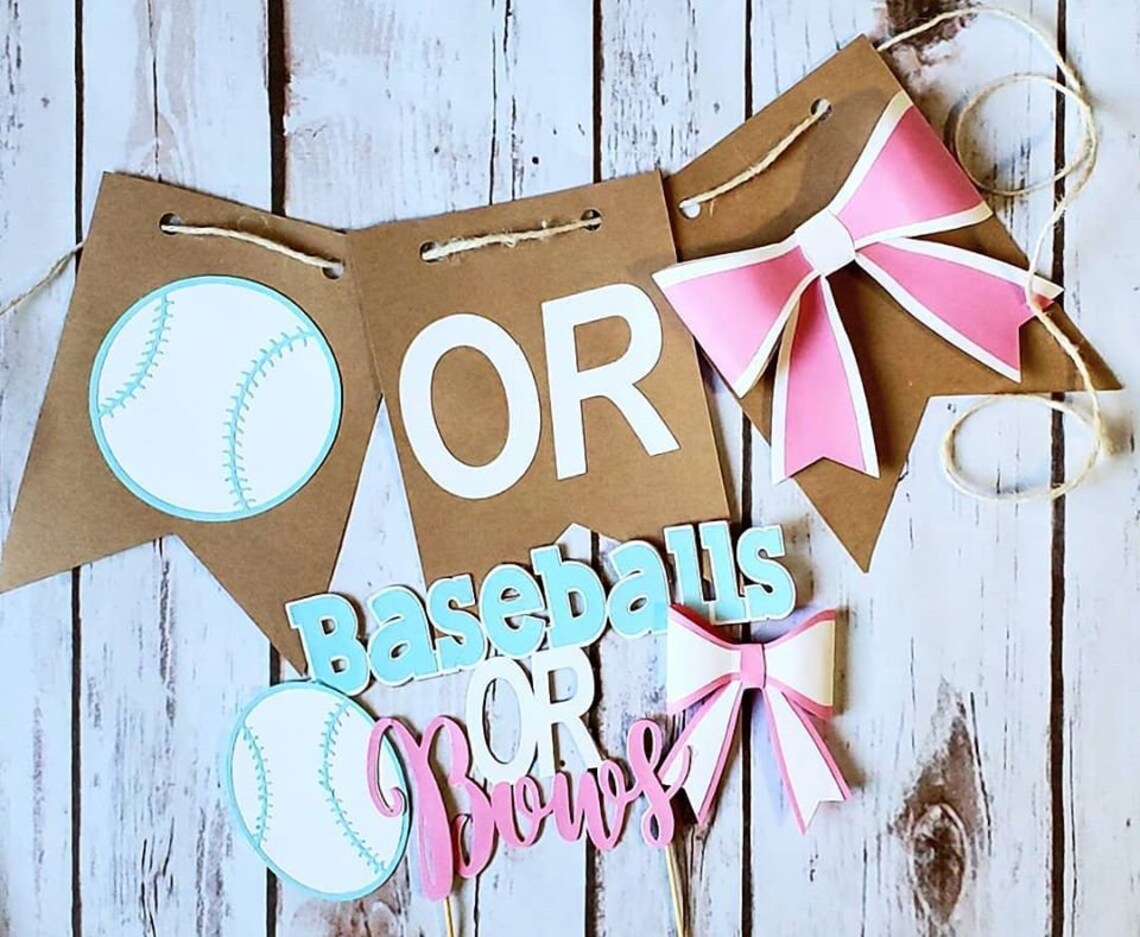 Baseball or Bows Gender Reveal Banner - Etsy