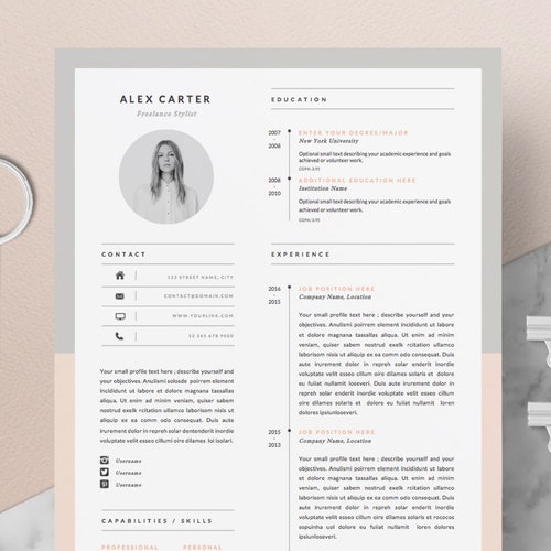 Modern Resume Template & Cover Letter Icon Set for Microsoft - Etsy