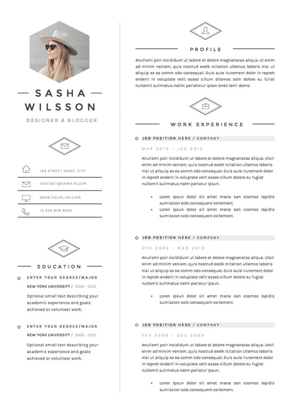 5 Page Resume Template / CV Template Pack Cover Letter for Word Icon ...