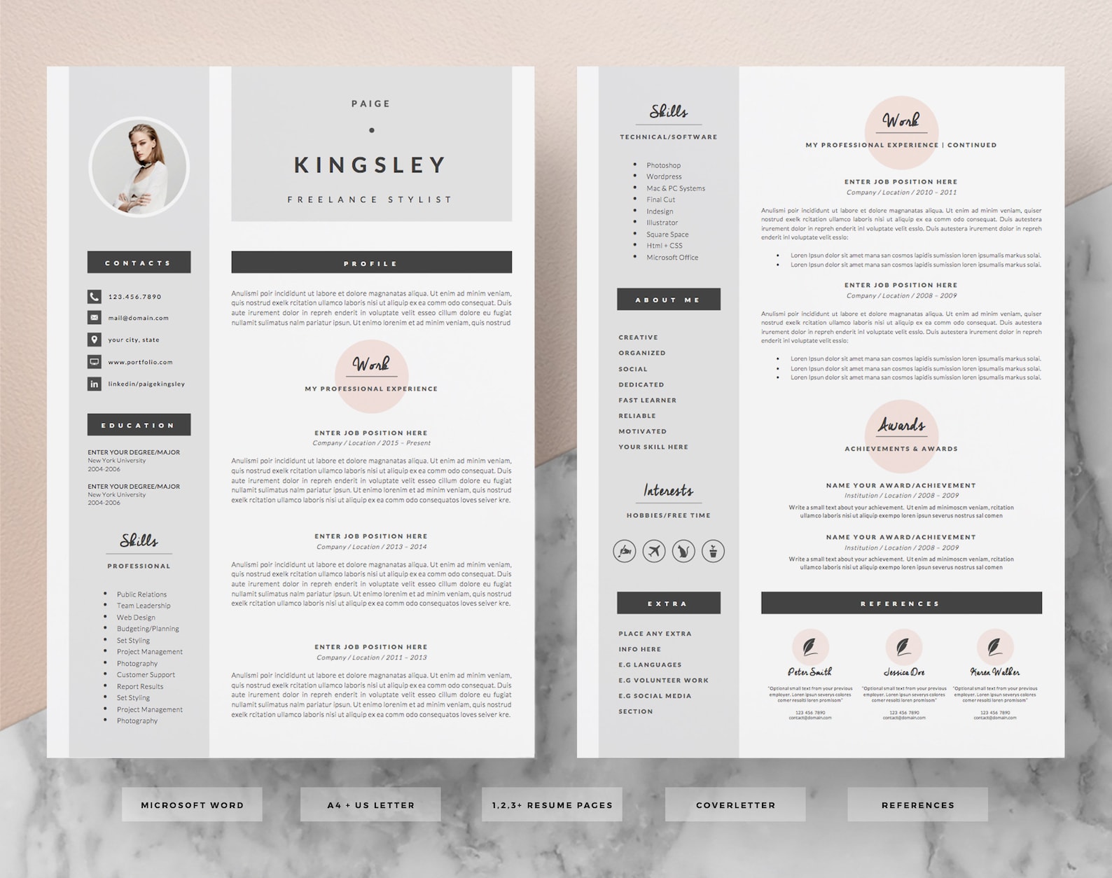 Professional Resume Template & Cover Letter Icon Set for Microsoft Word ...