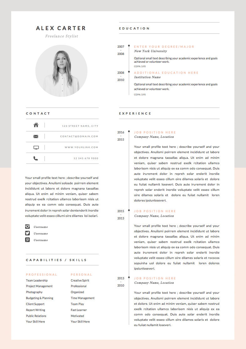 Modern Resume Template & Cover Letter Icon Set for Microsoft Word 4 ...