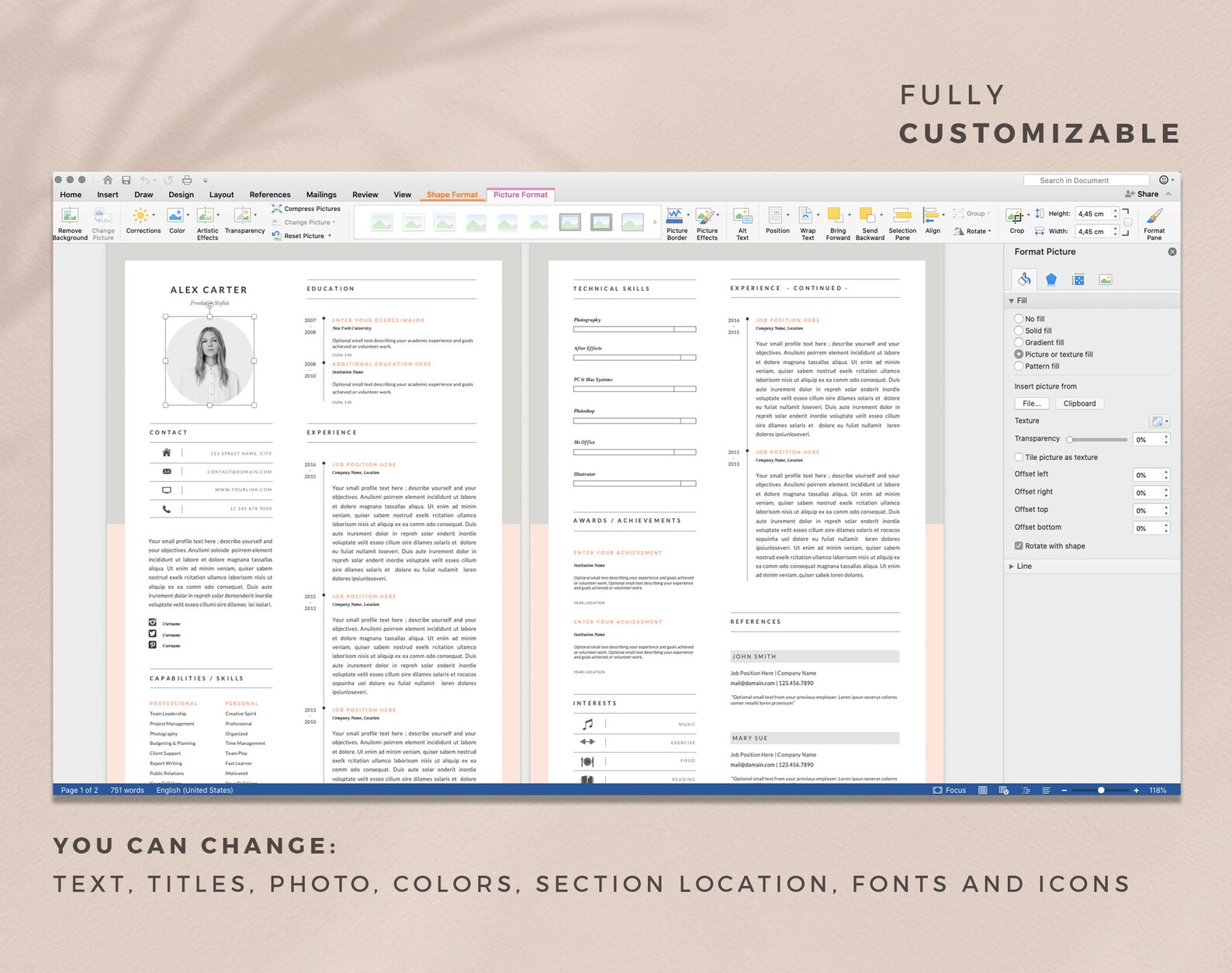 Modern Resume Template & Cover Letter Icon Set for Microsoft Word 4 ...