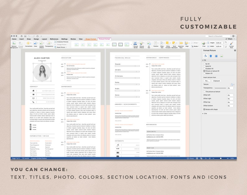 Modern Resume Template & Cover Letter Icon Set for Microsoft Word 4 ...