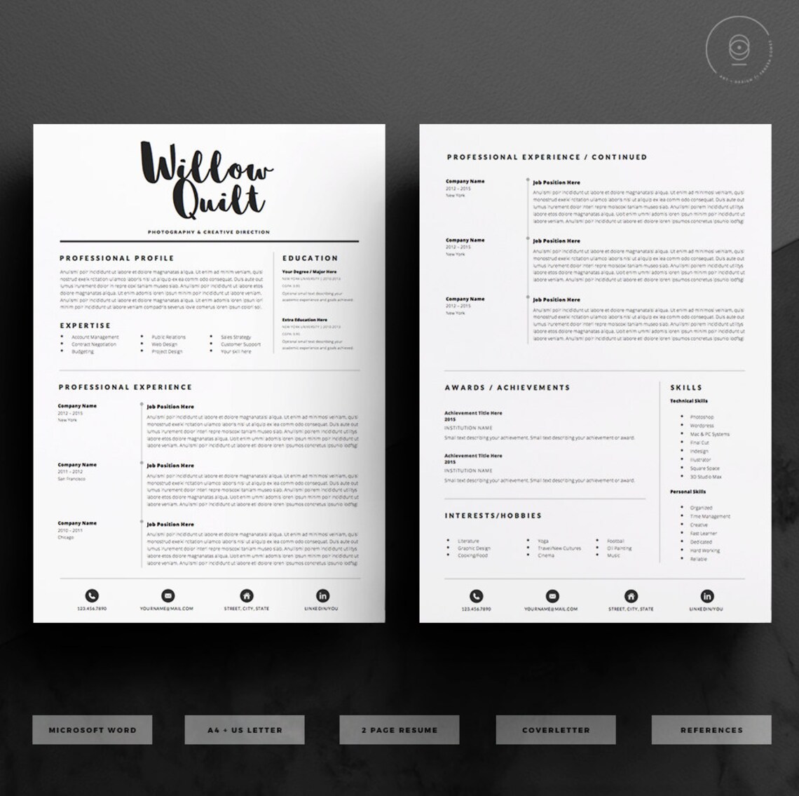 5 Page Resume Template / CV Template Pack + Cover Letter & References ...