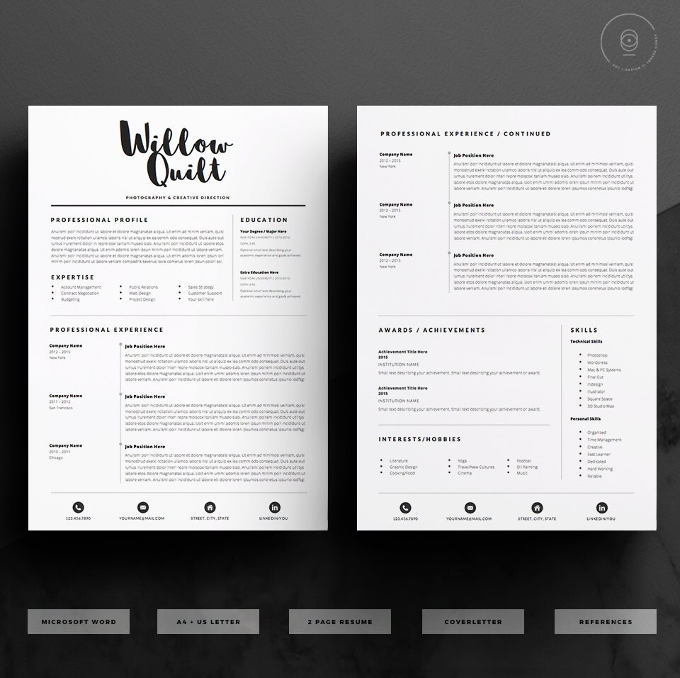 5 Page Resume Template / CV Template Pack + Cover Letter & References ...
