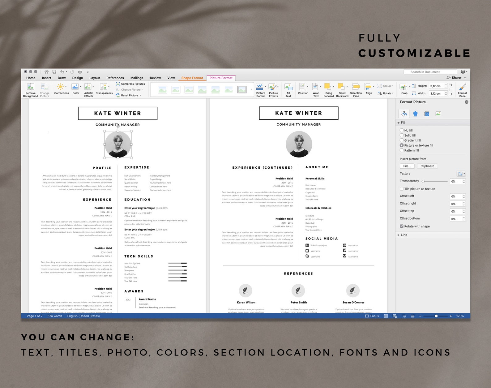 Minimalist Resume Template & Cover Letter + Icon Set for Microsoft Word ...