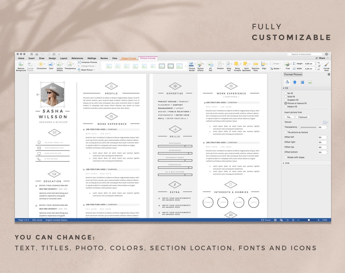 5 Page Resume Template / CV Template Pack Cover Letter for Word Icon ...
