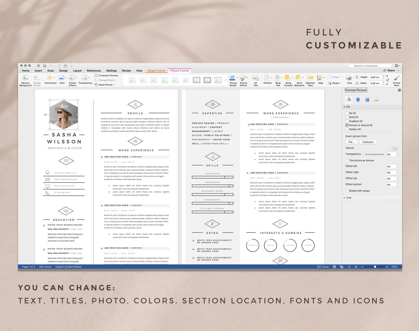 5 Page Resume Template / CV Template Pack + Cover Letter for Word ...