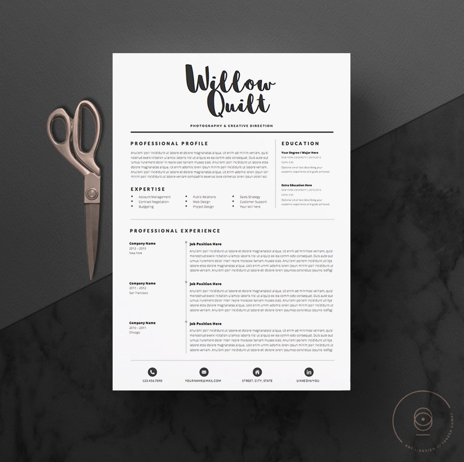 5 Page Resume Template / CV Template Pack + Cover Letter & References ...