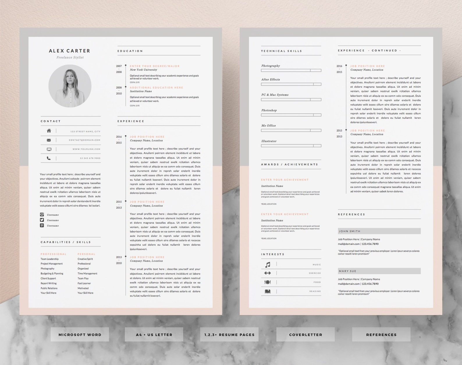 Modern Resume Template & Cover Letter Icon Set for Microsoft Word 4 ...