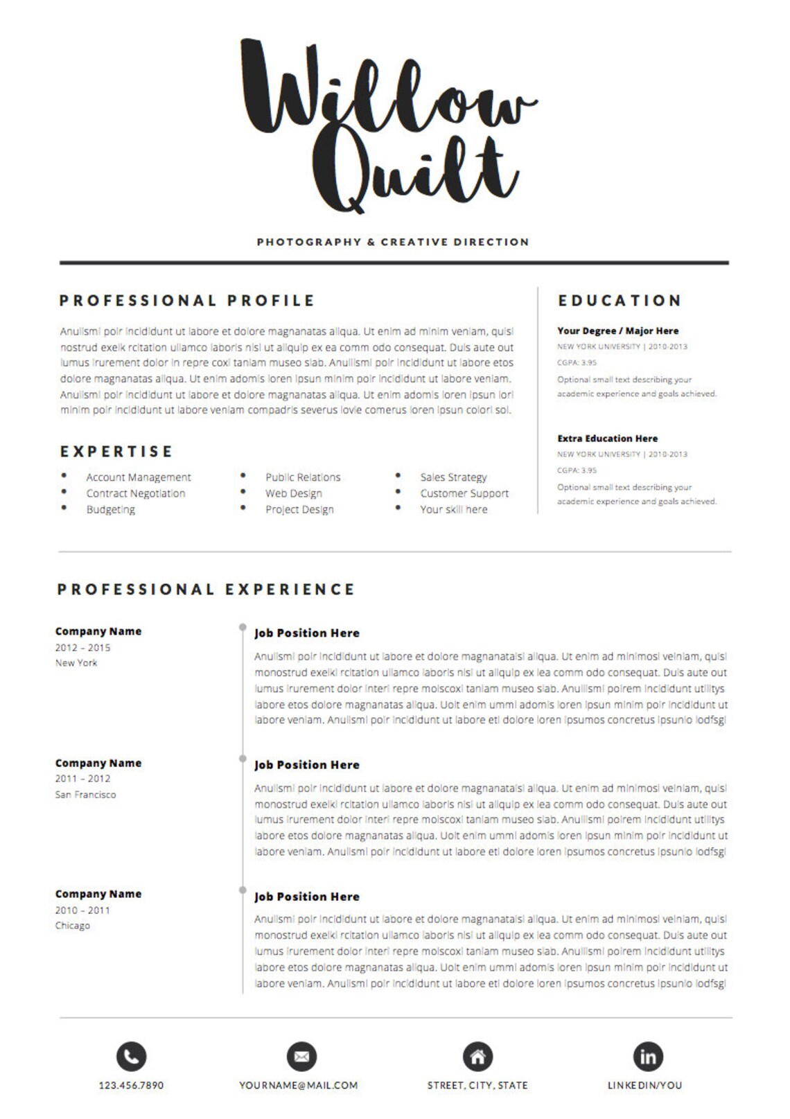 5 Page Resume Template / CV Template Pack + Cover Letter & References ...