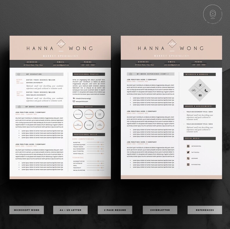 Resume Template Cv Template Cover Letter And References For Etsy