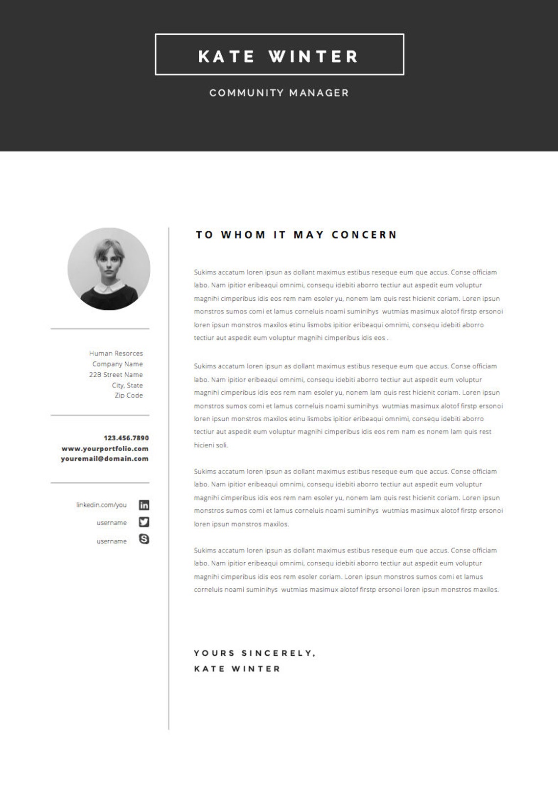 Minimalist Resume Template & Cover Letter + Icon Set for Microsoft Word ...