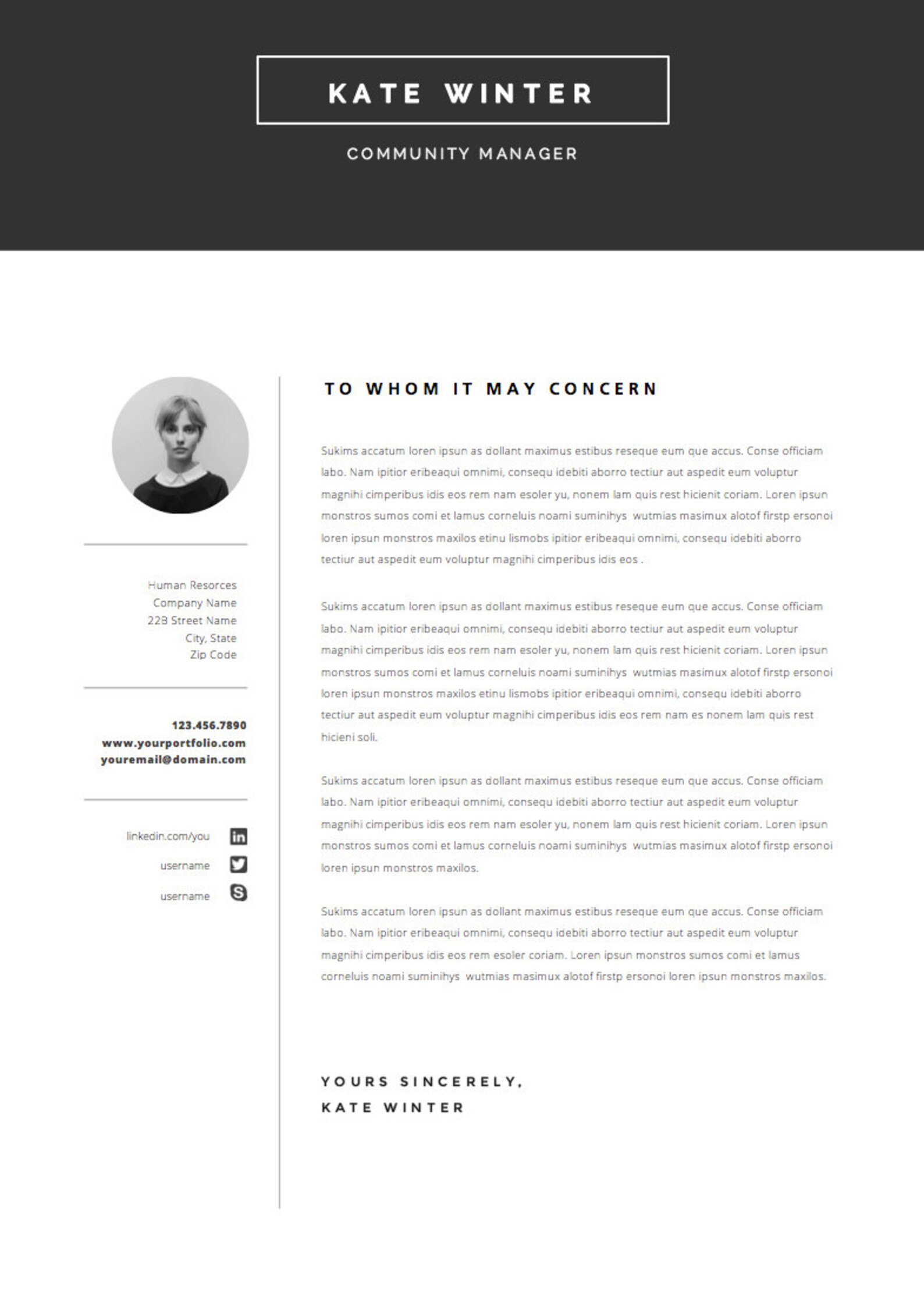 Minimalist Resume Template & Cover Letter + Icon Set for Microsoft Word ...